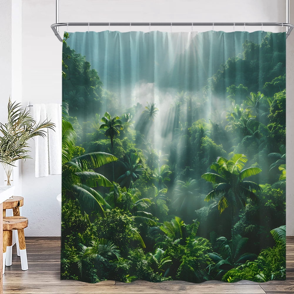Natural Scenery Forest Green Shower Curtain Trees Sunshine Tropical ...