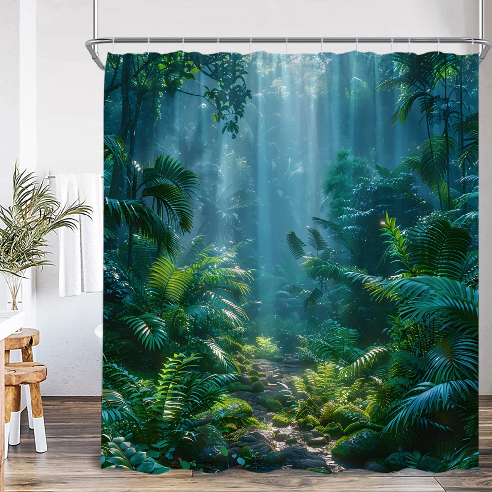 Natural Scenery Forest Green Shower Curtain Trees Sunshine Tropical ...