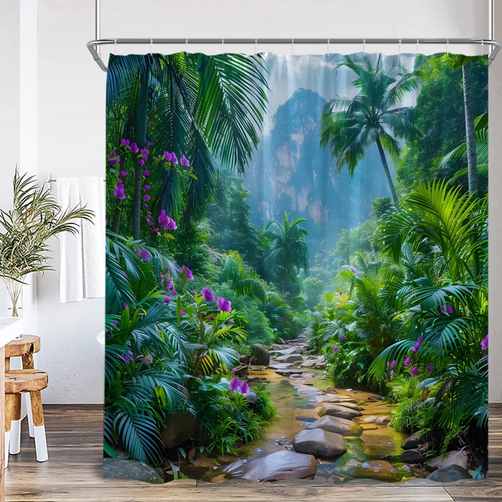 Natural Scenery Forest Green Shower Curtain Trees Sunshine Tropical ...