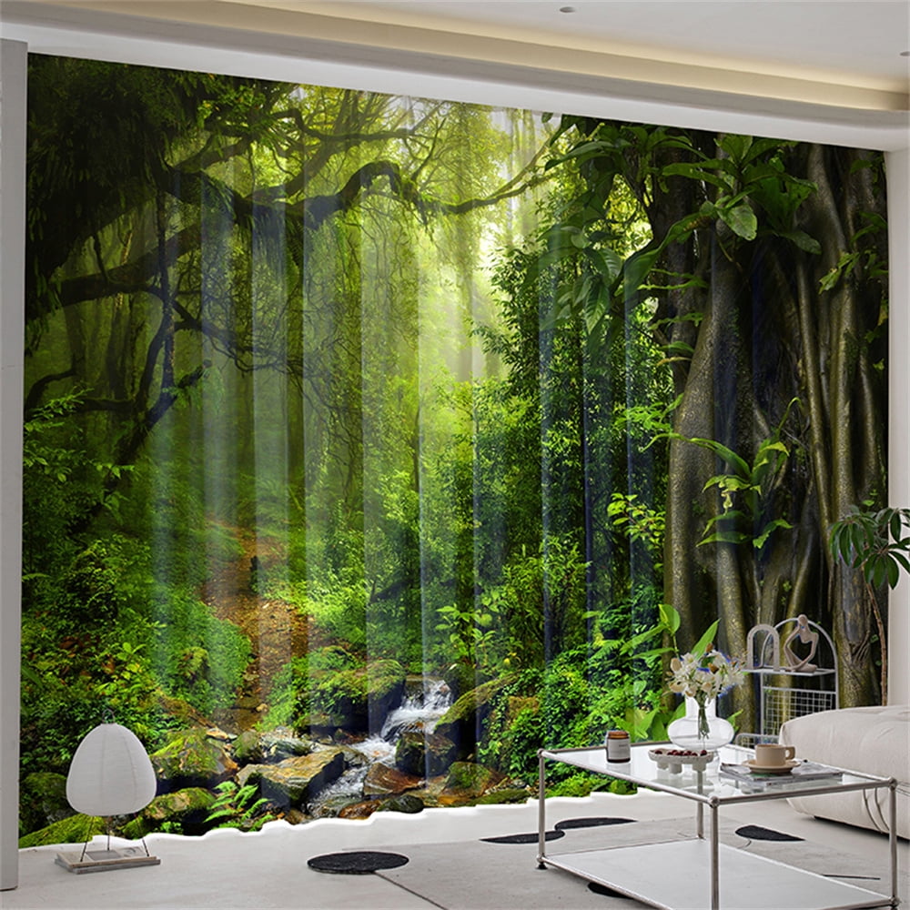 Natural Scenery Forest Landscape Lawn Tree Window Curtains Blinds For ...