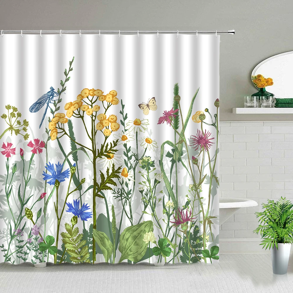 Natural Scenery Green Bamboo Flower Birds Plant Shower Curtains Forest ...