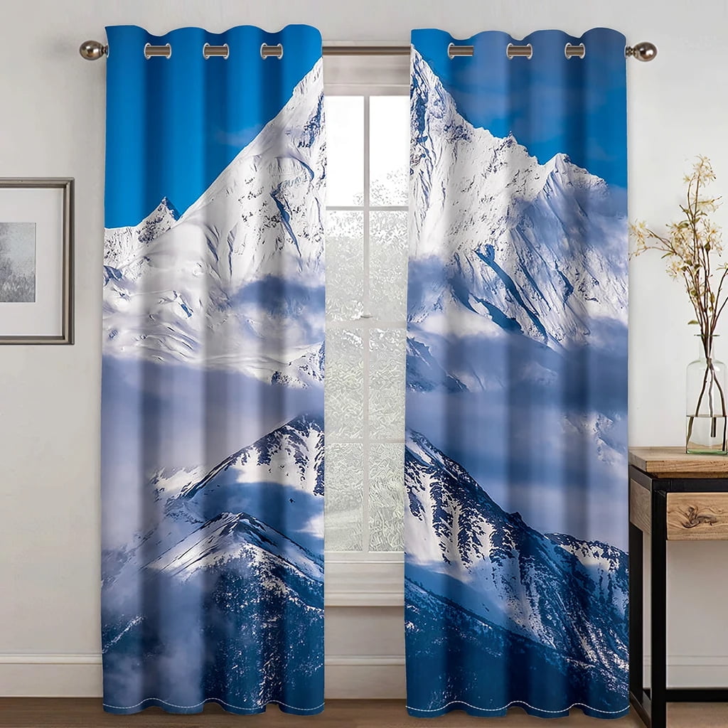 Natural Scenery Pattern High Shading Curtain Snow Mountain Lake Forest ...