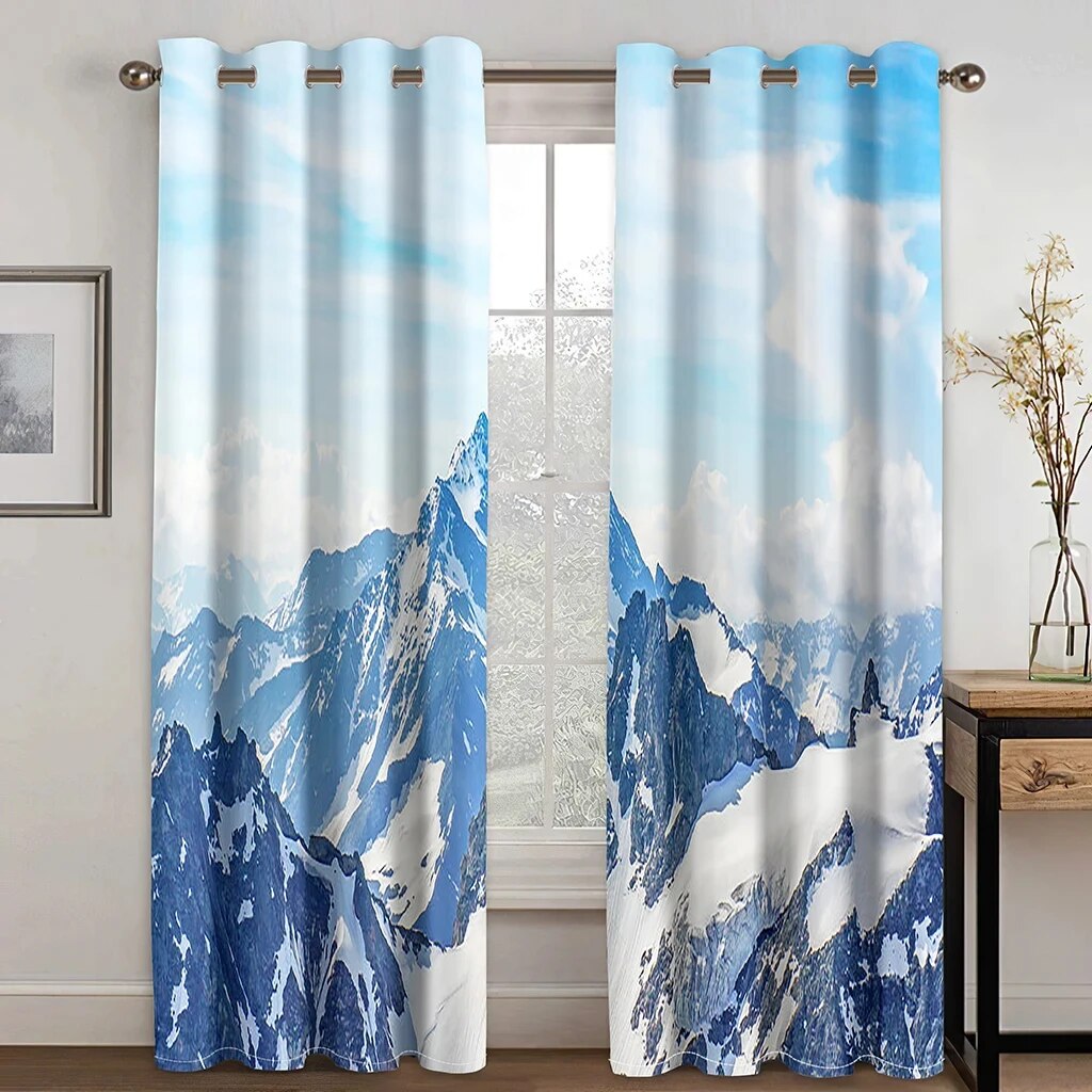 Natural Scenery Pattern High Shading Curtain Snow Mountain Lake Forest ...