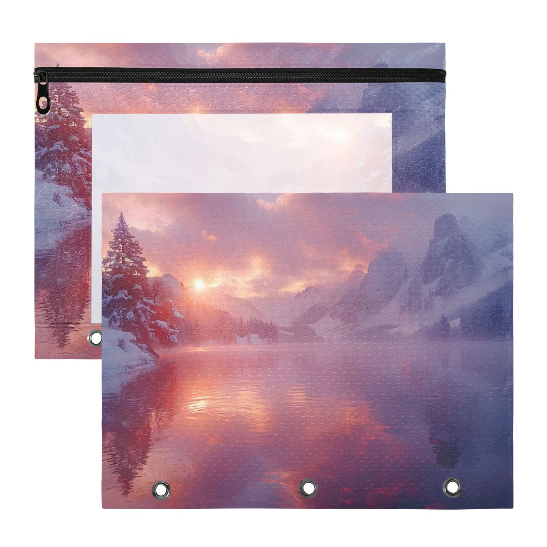 Natural Scenery Snow Forest River 3-Ring Binder Pouches A4 Size Zipper ...