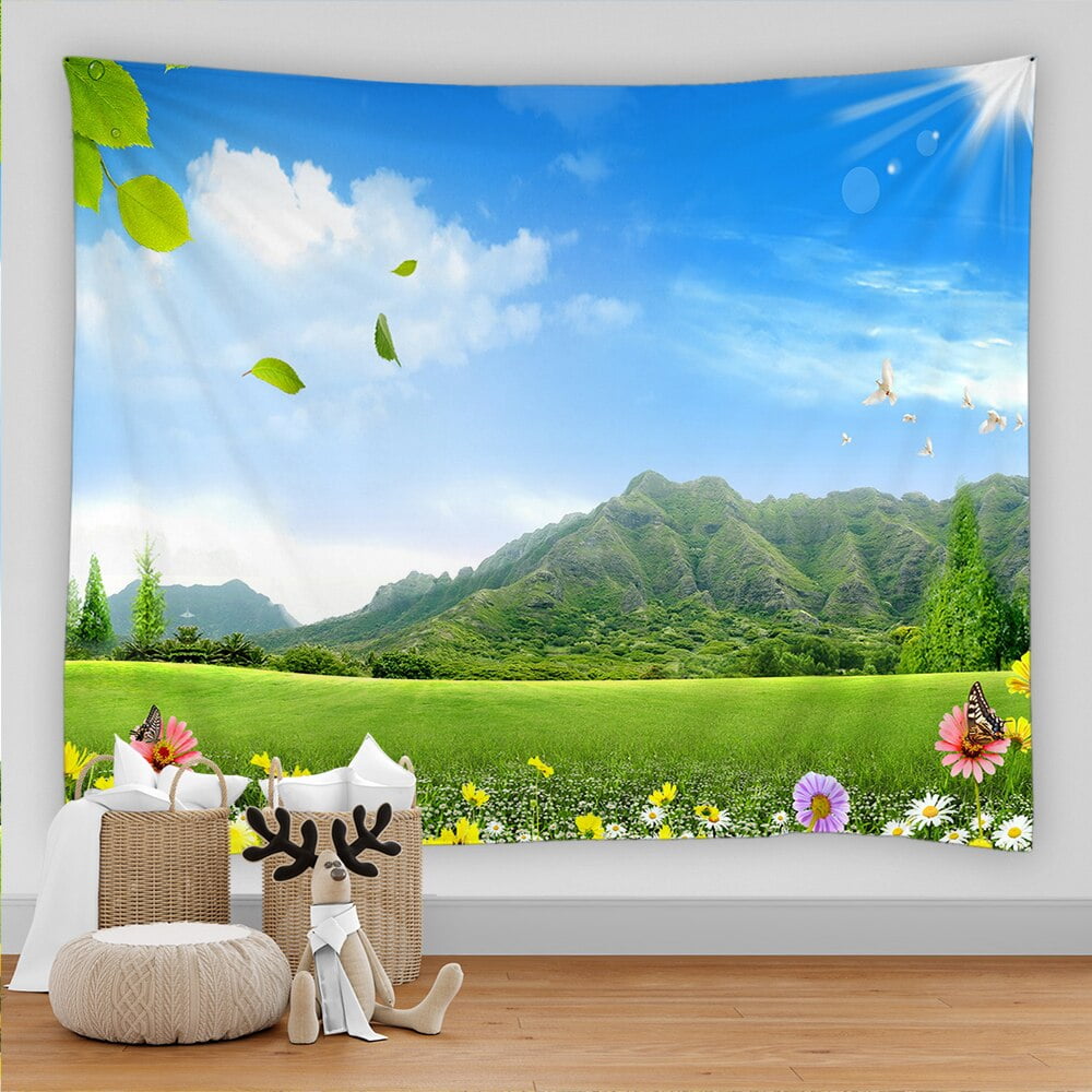 Natural Scenery Tapestry Wall Hanging Sunny Blue Sky Birds Landscape ...