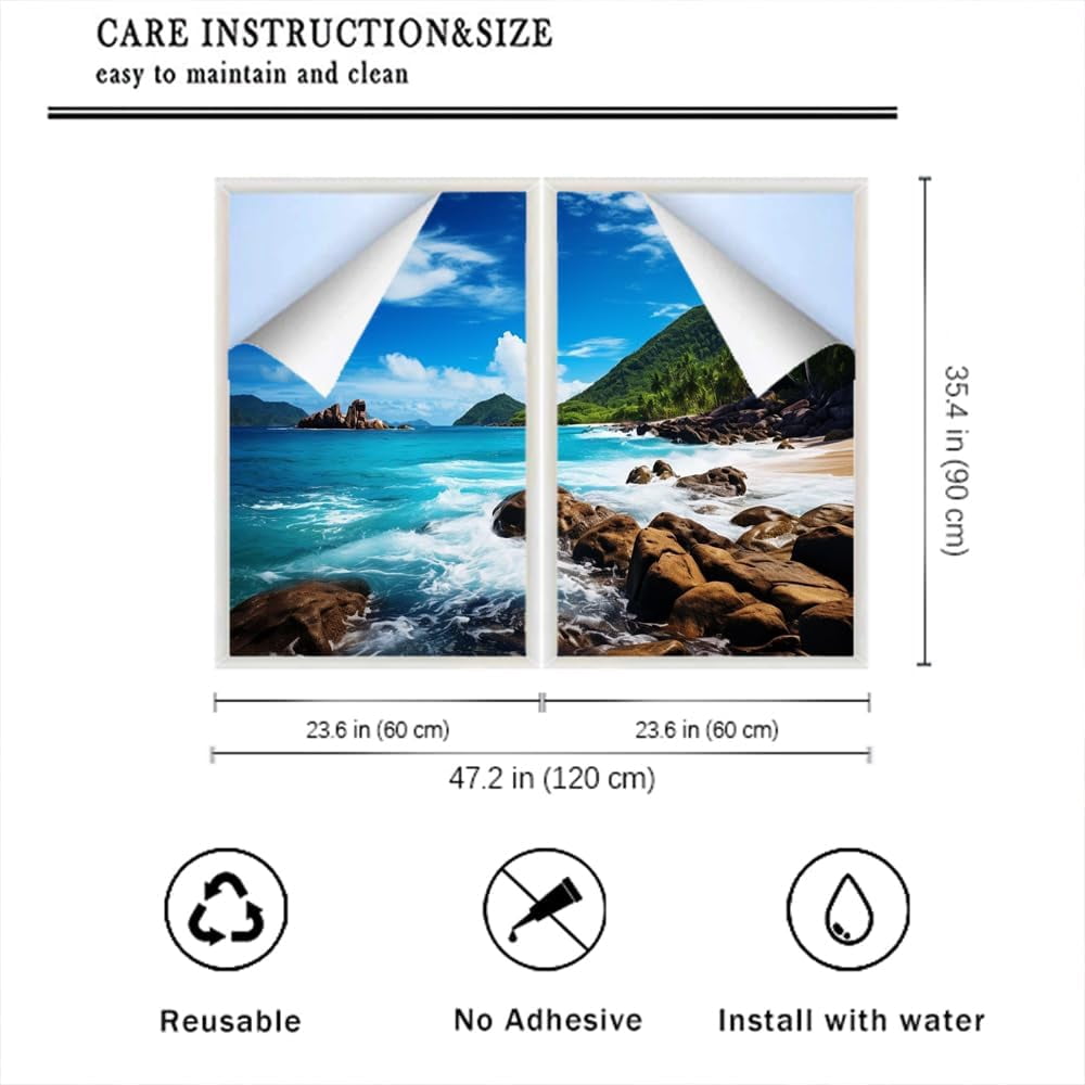Natural Scenery Window Privacy Film Palm Tree Modern Mountain Coastal ...