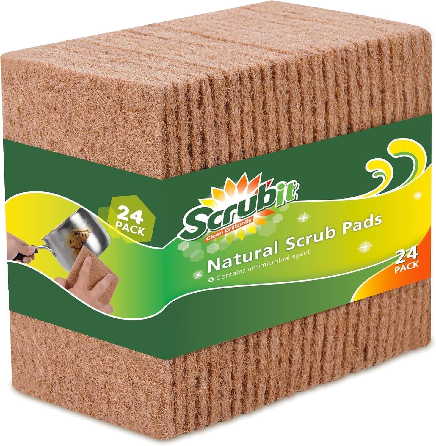 SCRUBIT Natural Scrub Pads, Non Scratch Cleaning Sponges with Natural ...