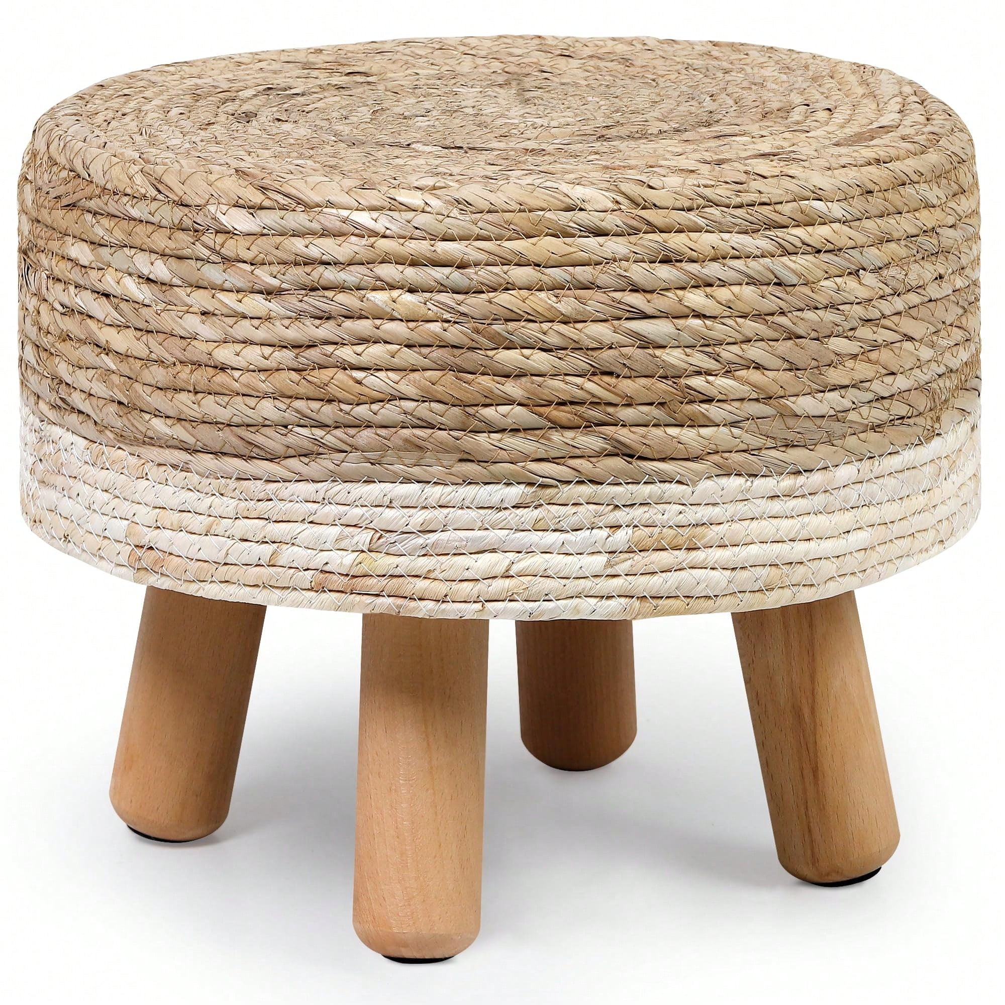 Natural Seagrass Footrest, Poufs Hand Weave Round Foot Stool For Couch ...