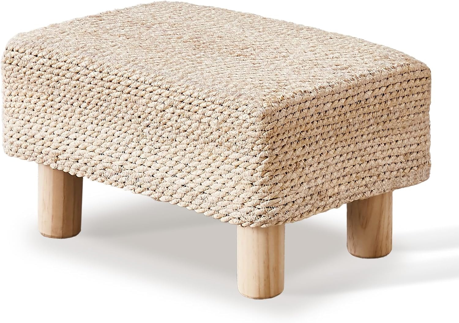 Natural Seagrass Footstool Ottoman Rectangular Footrest Pouf Ottomans ...