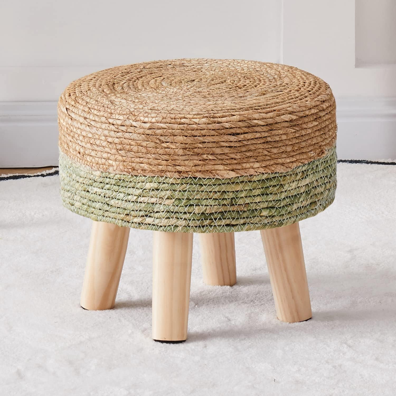 Natural Seagrass Ottoman Footrest Poufs with Pine Legs Hand Woven Round ...