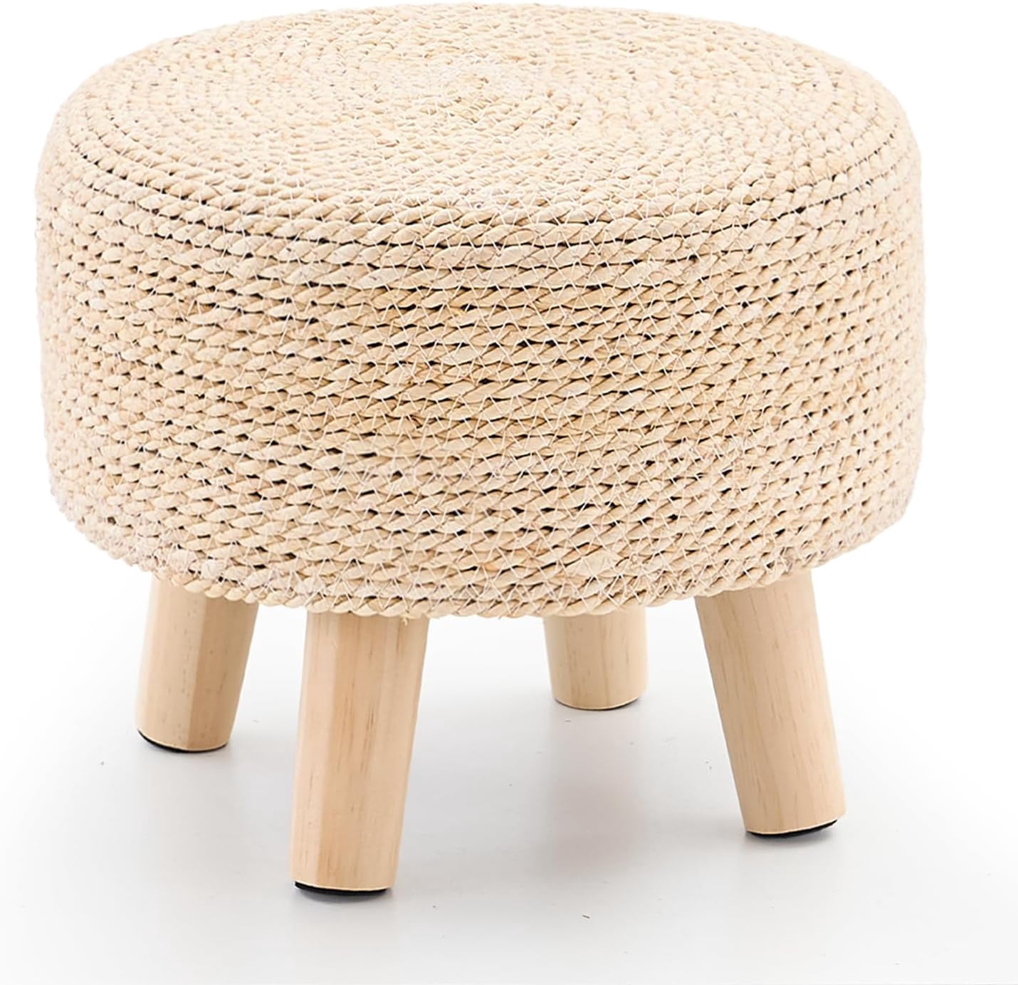Natural Seagrass Round Footstool with Pine Legs – Handwoven Pouf Foot ...