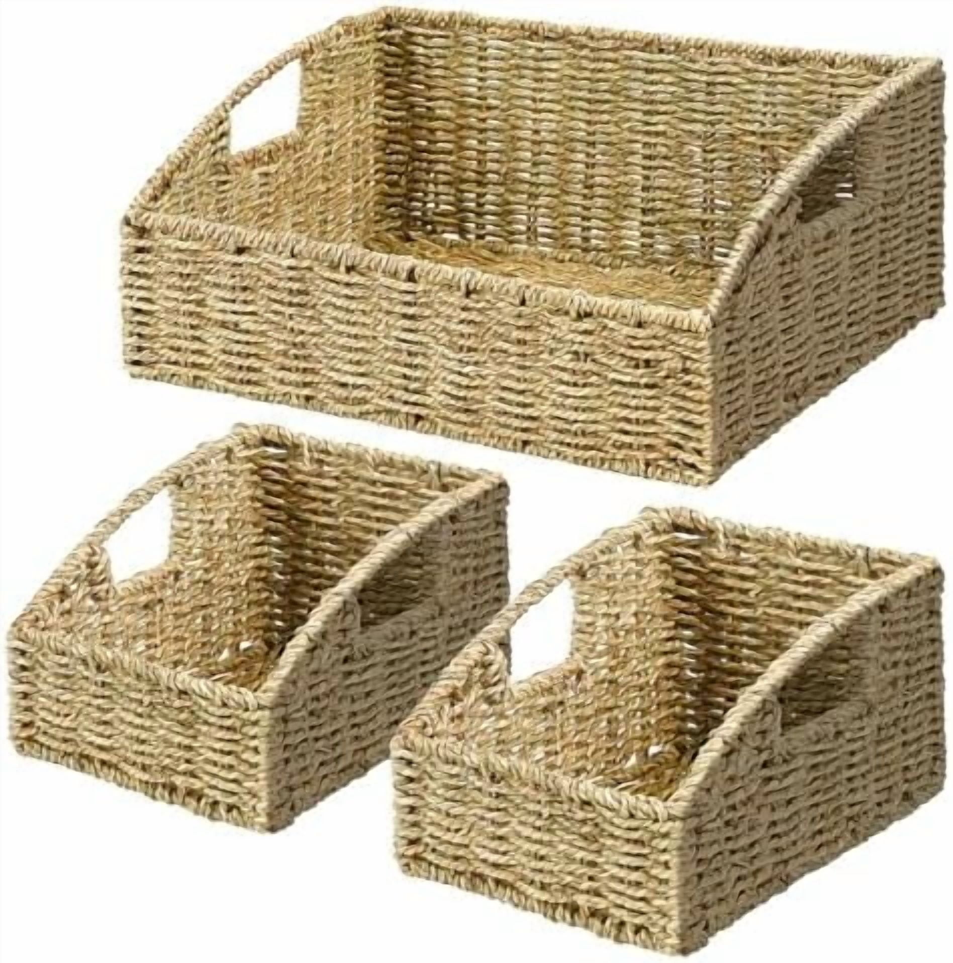 Natural Seagrass Storage Baskets, Handwoven Wicker Storage Bins with ...