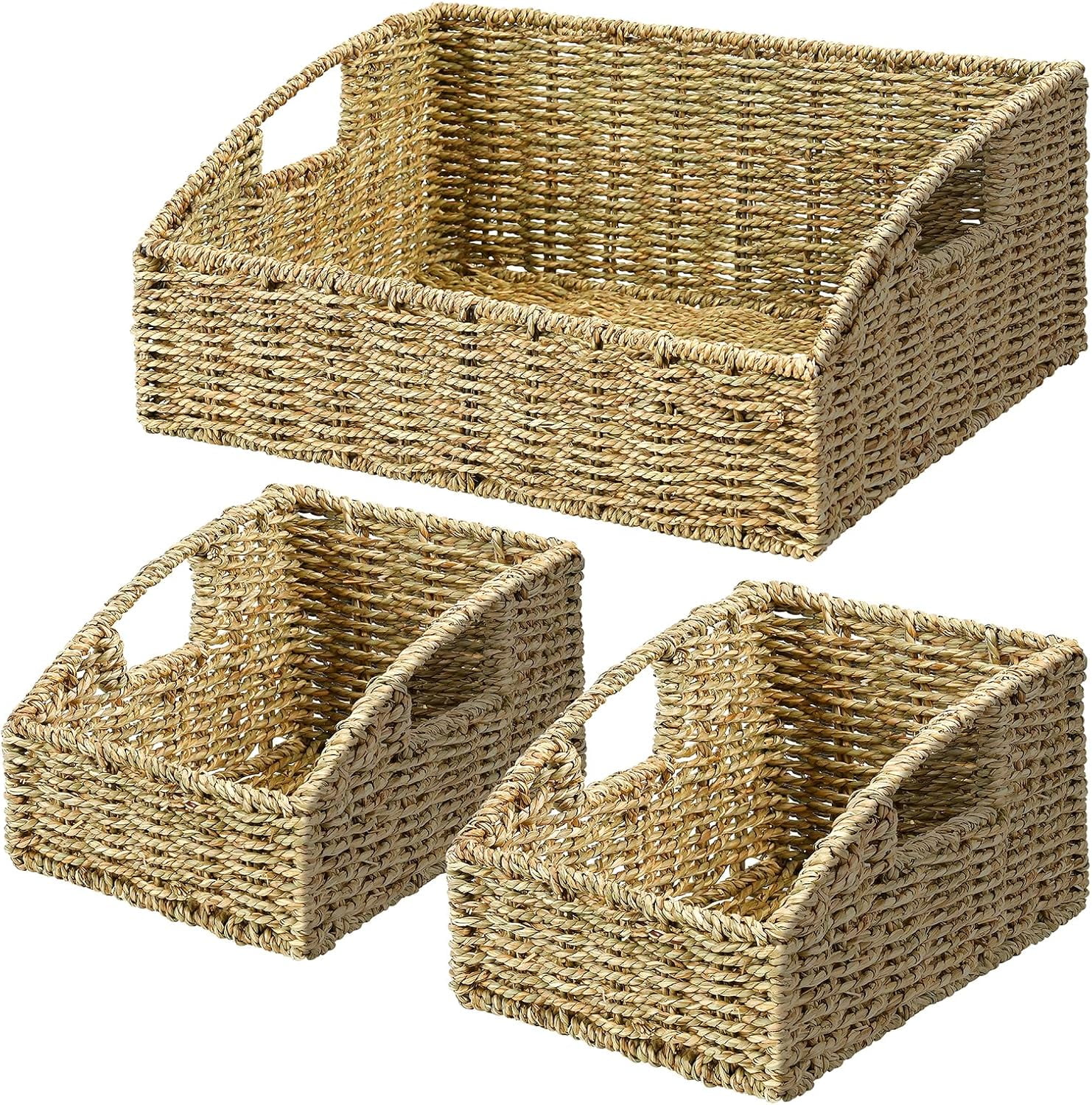 Natural Storage Baskets, Handwoven Wicker Storage Bins with Built-in ...