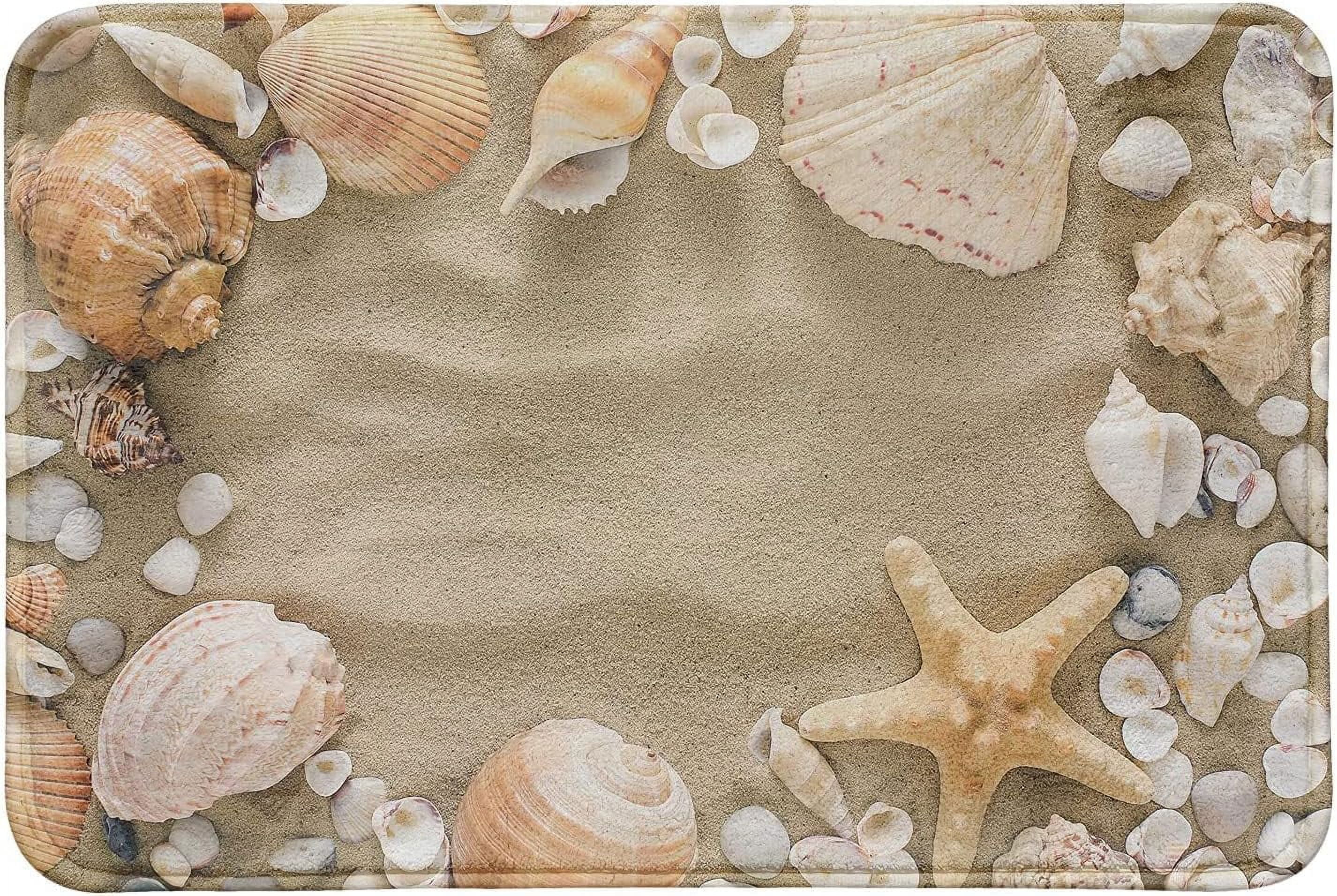 Natural Seashore Shower Seashell Starfish On Beach Sand Sea Bath Mat ...