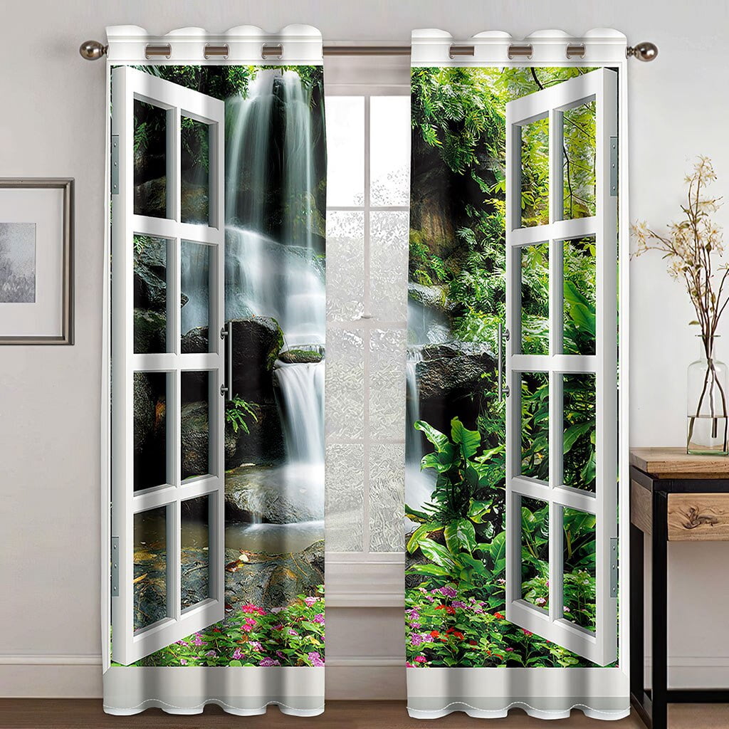 Natural Seaside Scenery 3D Landscape Modern Blackout Curtains Window ...