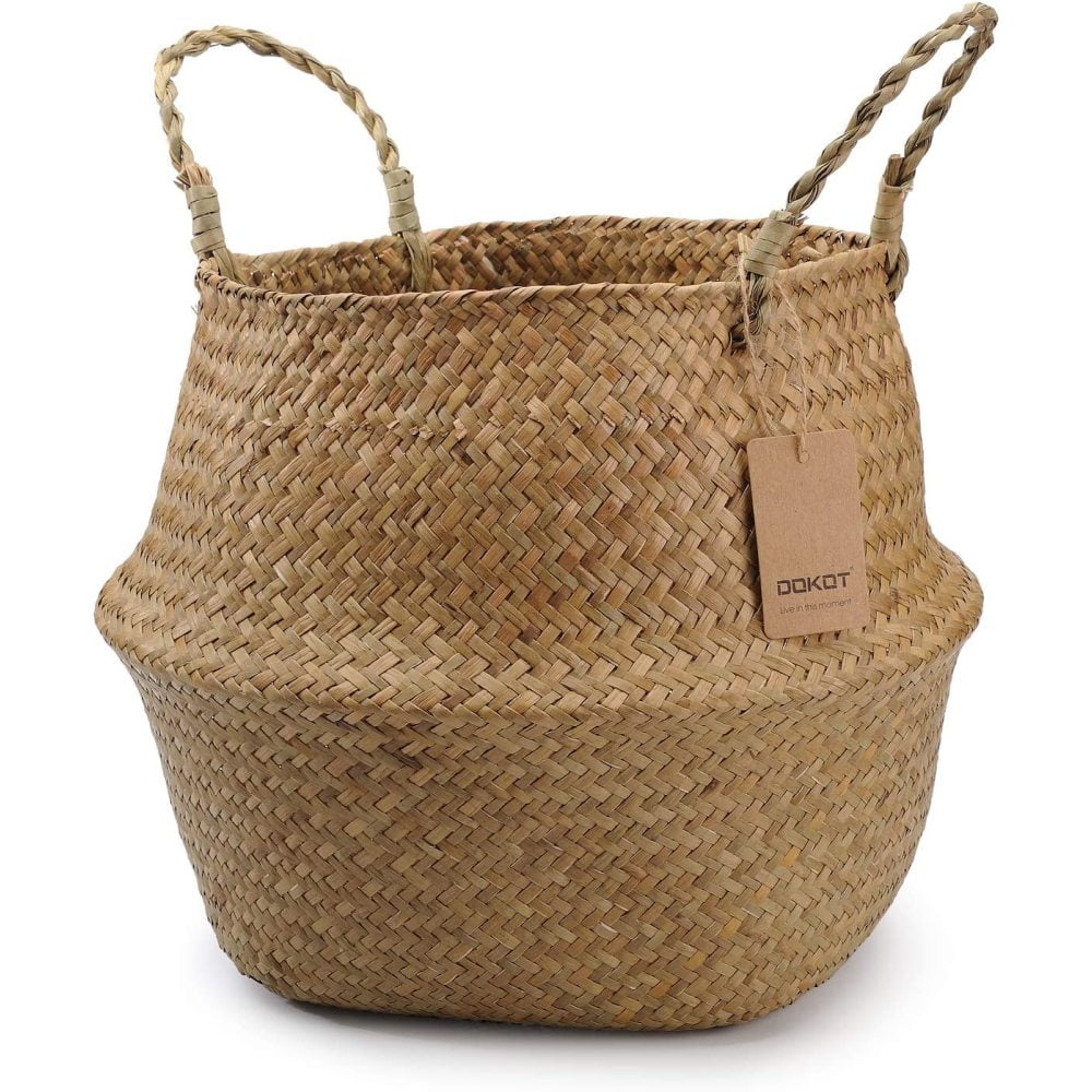 Natural Seaweed Picnic Basket, Multi-purpose Woven Seagrass Belly ...