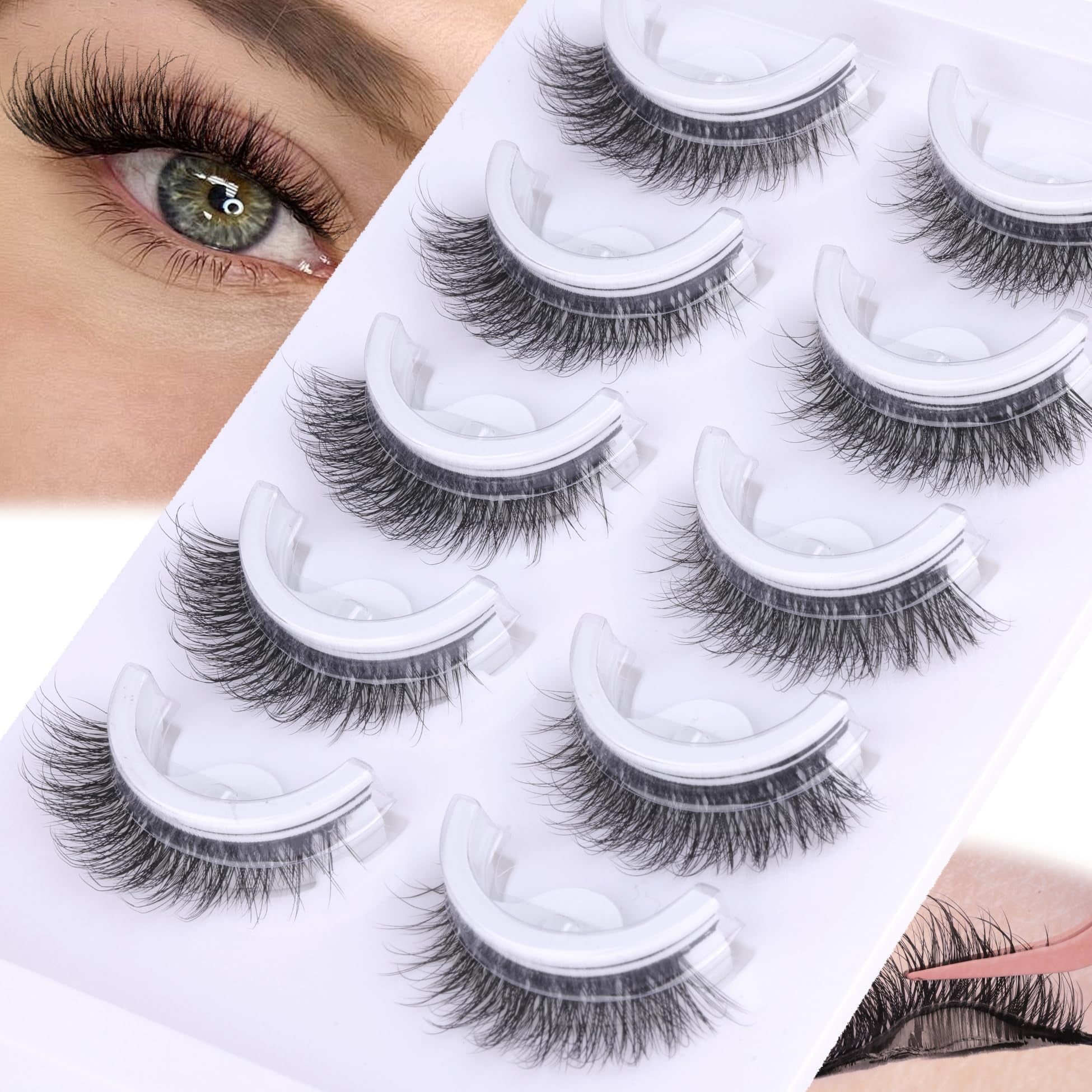 Natural Self Adhesive Eyelashes SSF20 Pre Glued Lashes Eye Reusable ...