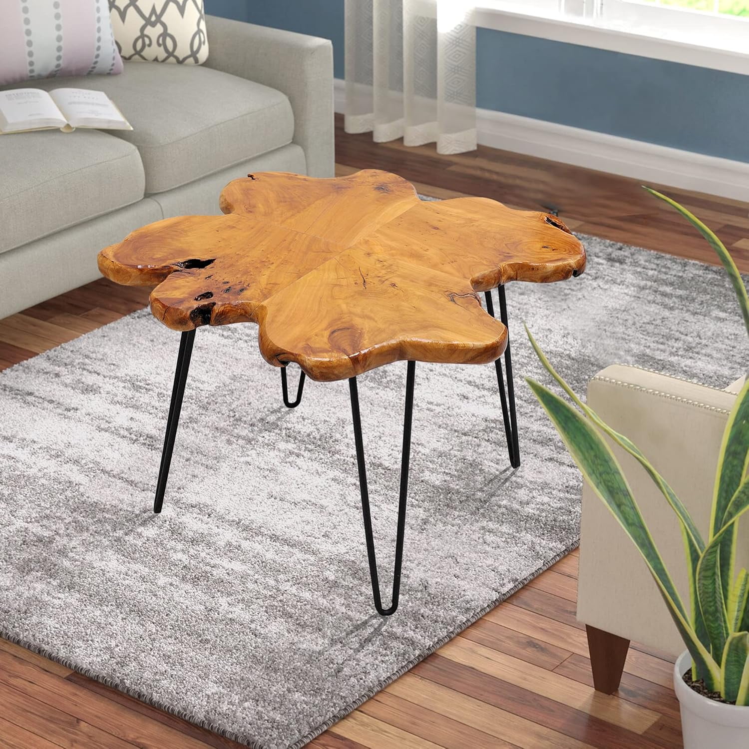 Natural Shape Cedar Wood Live Edge Coffee Table 27" x 27" x 21" H ...