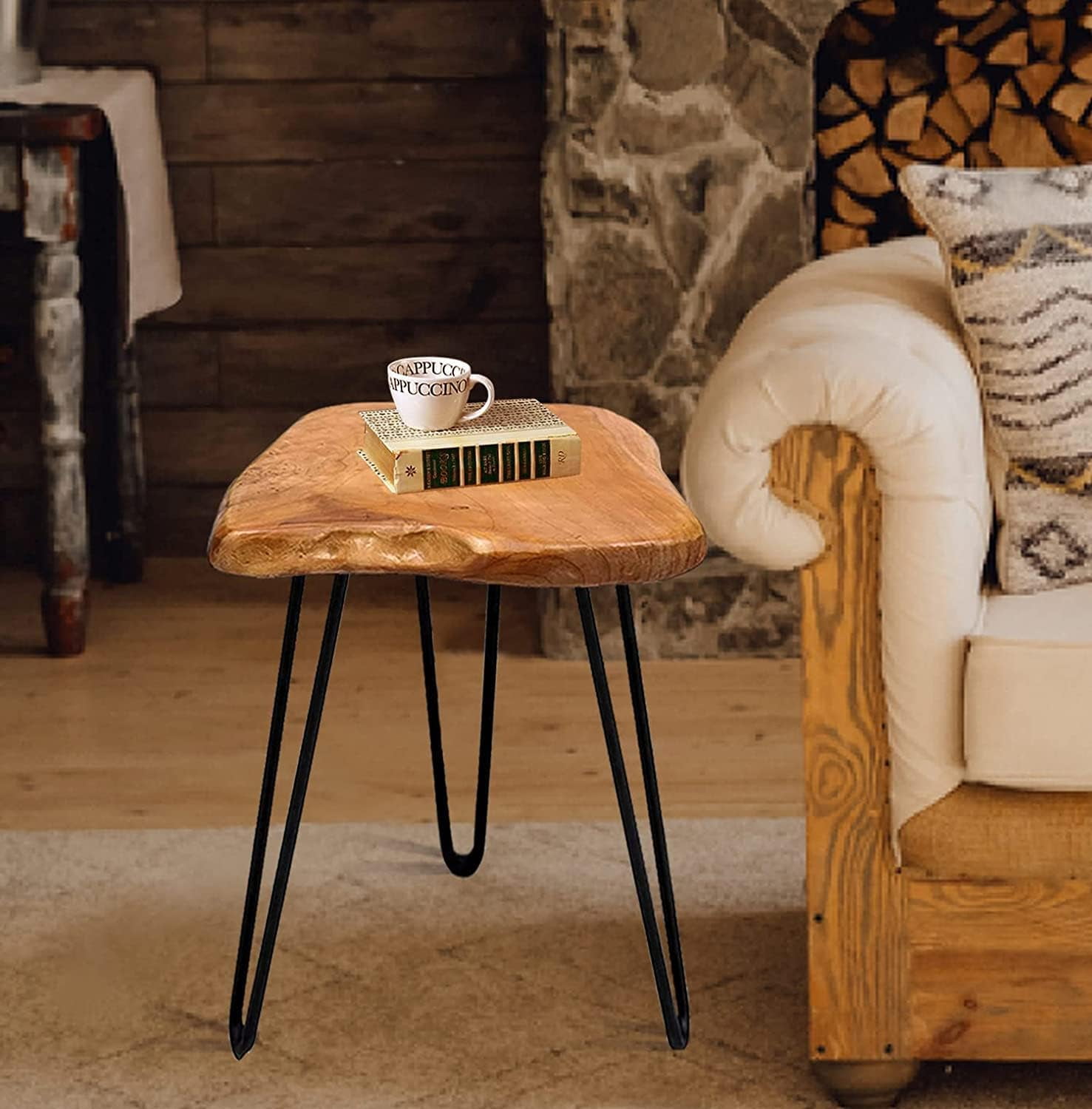 Natural Shape Cedar Wood Side Table, 13.5" x 12" x 17.5" Accent Vintage ...