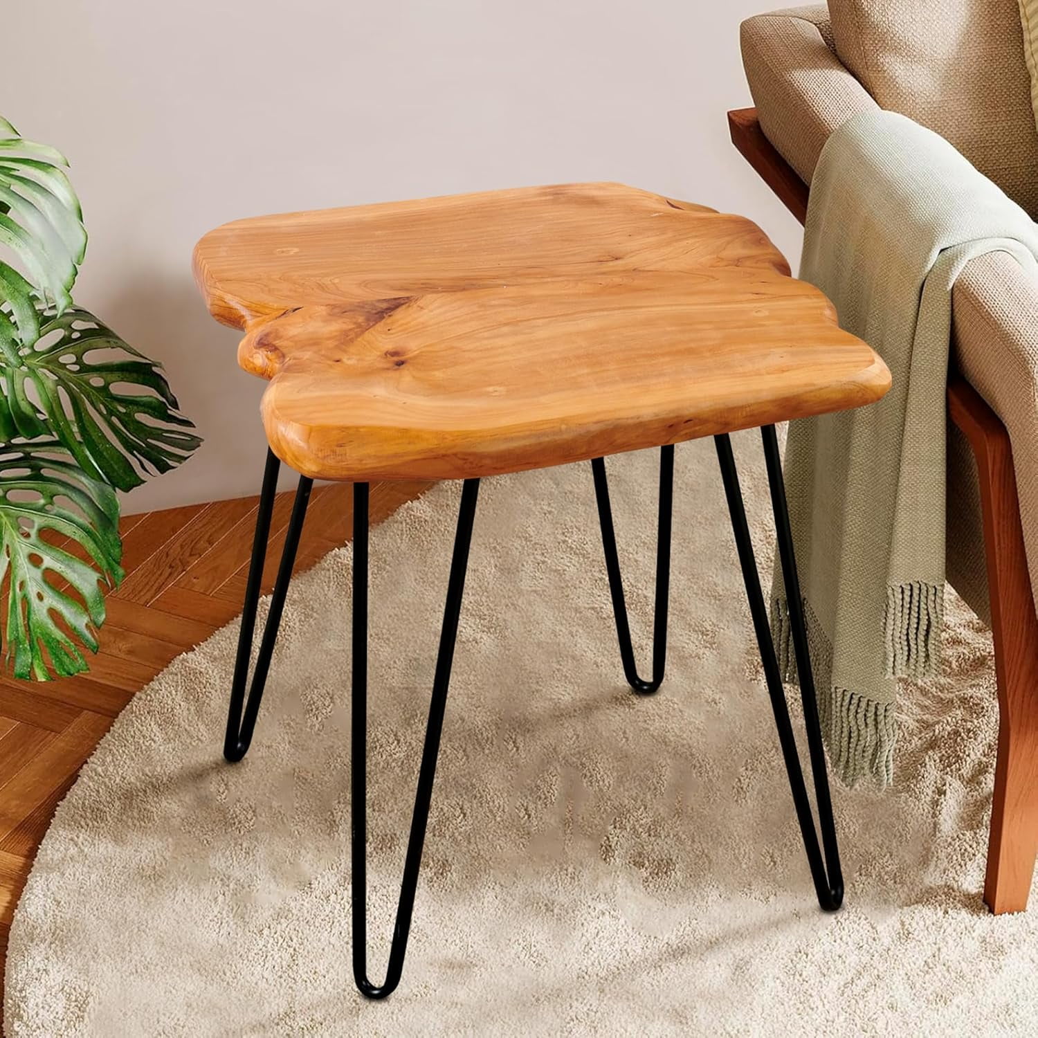 Natural Shape Cedar Wood Side Table ， Vintage Solid Wooden Slab Coffee ...