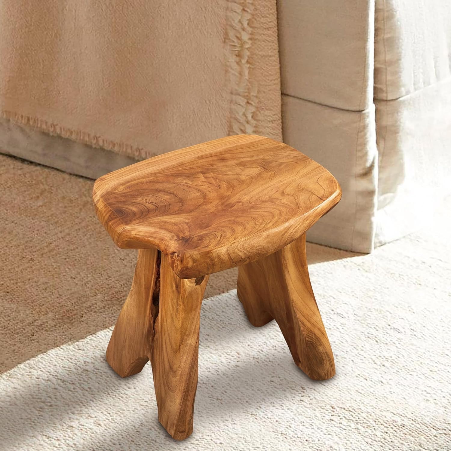 Natural Shape Stump Stool 12.5"x10"x12" Solid Wood Cedar Root End Table ...