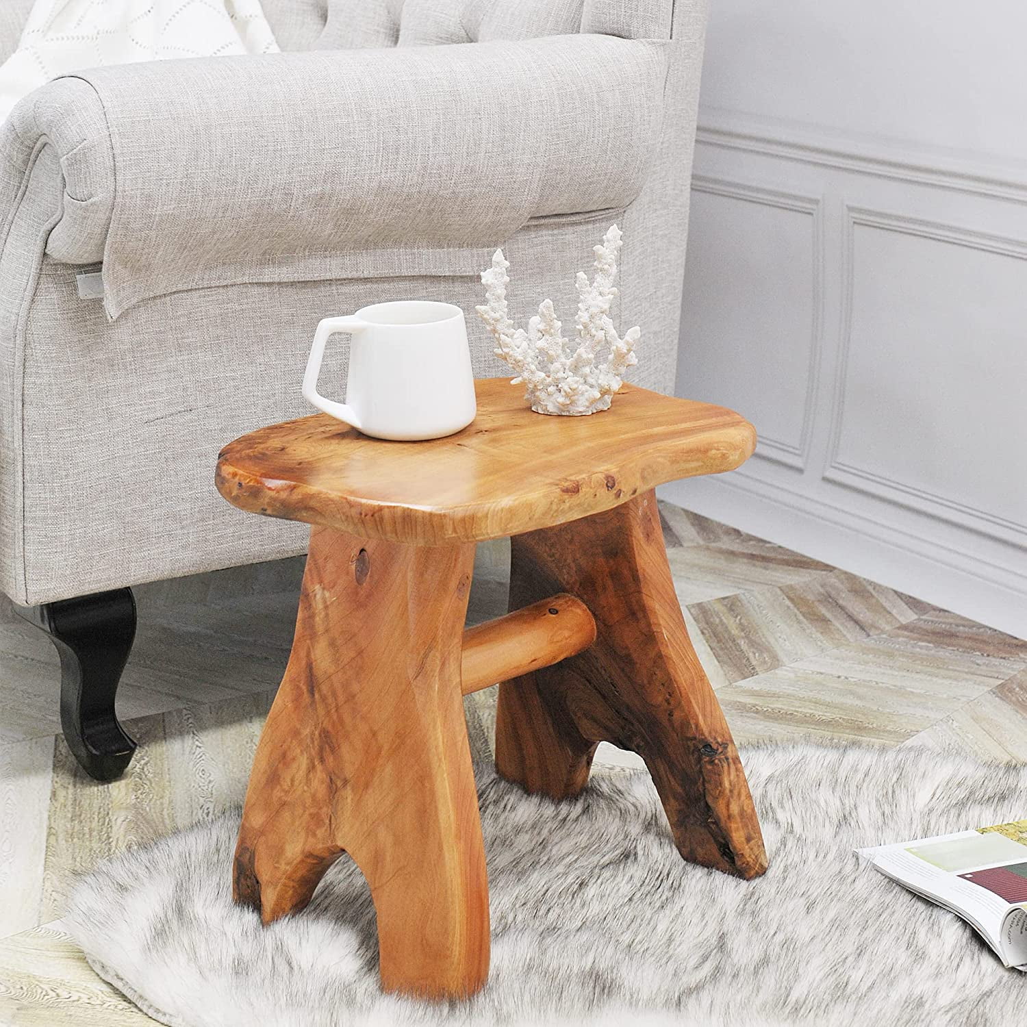 Natural Shape Tree Stump Stool Solid Wood Cedar Root End Table Rustic ...