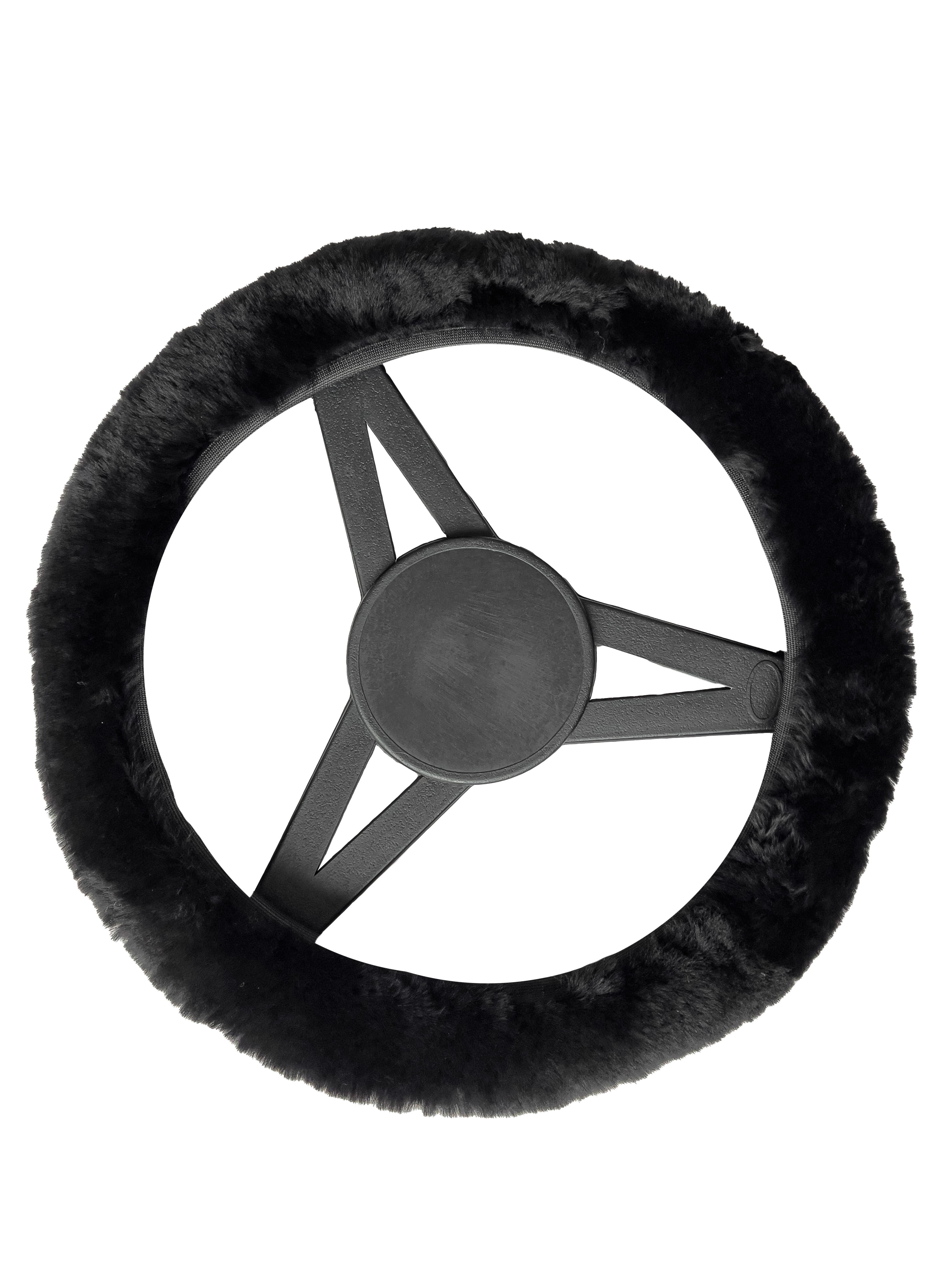 Natural Auto Sheepskin Steering Wheel Cover | Black - Walmart.com