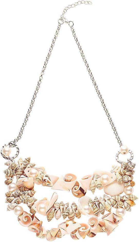 Natural Shell Bib Statement Necklaces Shell Necklace for Women Adjustable Pearl Seashell Cowrie ...