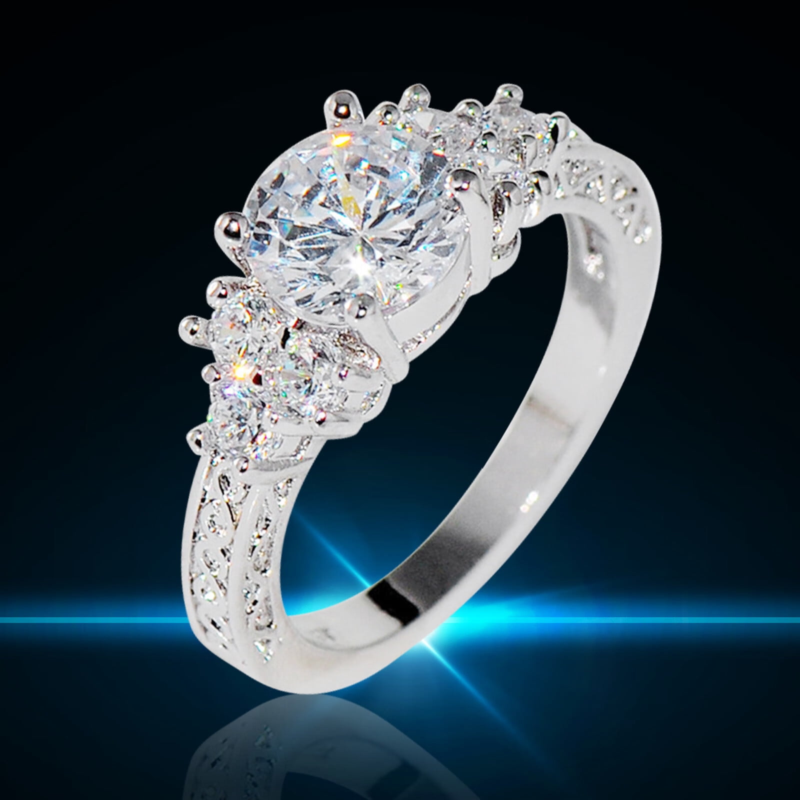 Natural Silver Gemstone Court Birthstone Bride Engagement Wedding Ring ...