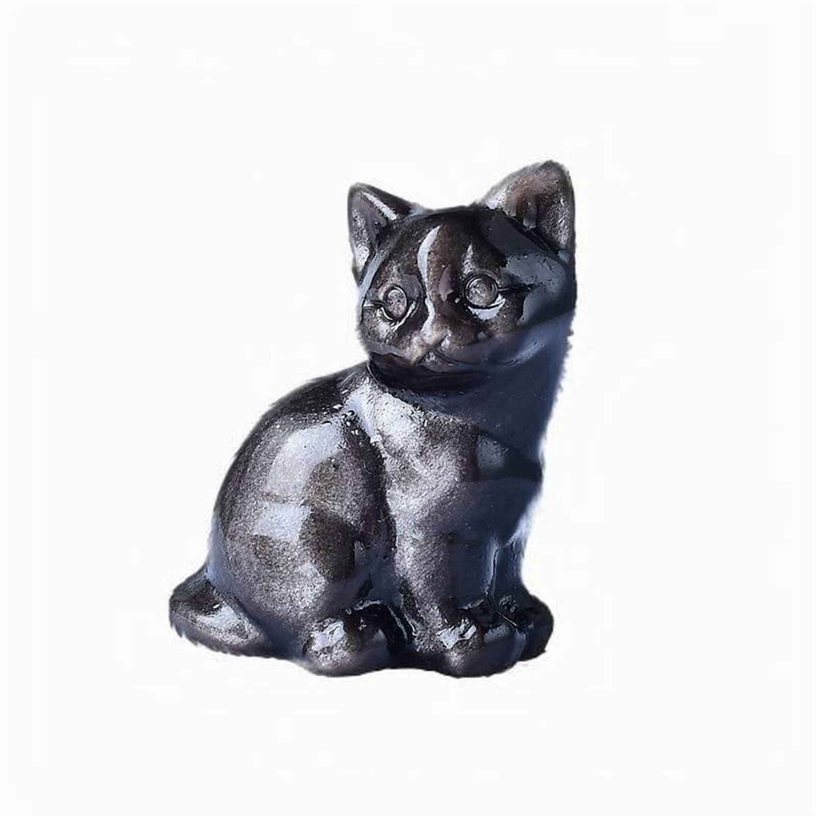 Natural Silver Obsidian Cat Figurine 1.5 × 1.9 in Hand-Carved Healing ...