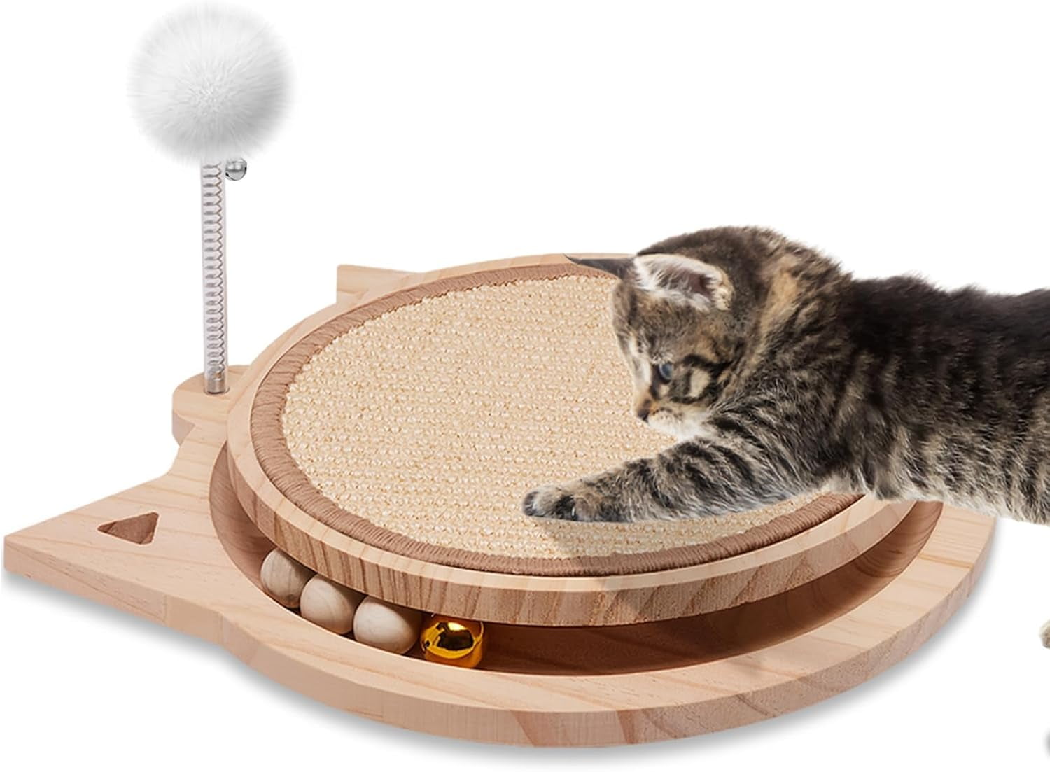 Natural Sisal Cat Scratcher, Round Cat Toys for Indoor Cats Interactive ...