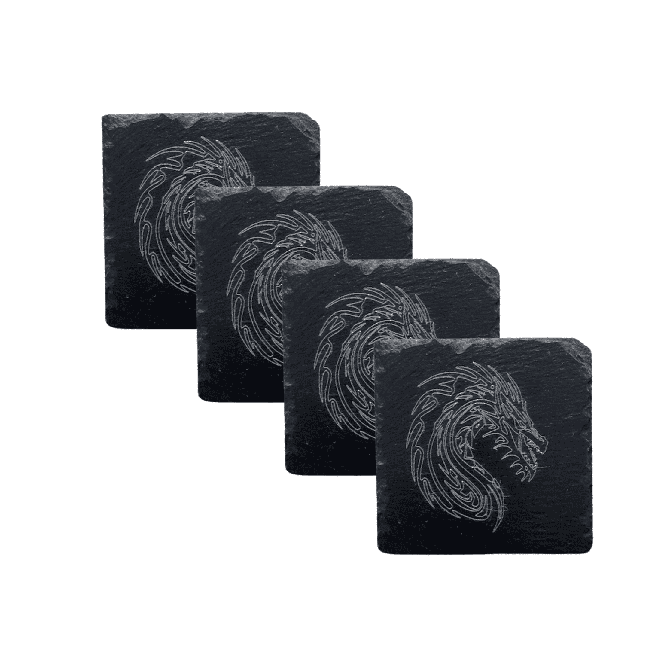 Natural Slate Coasters with Dragon Design, 4x4 inches, Set of 4, Black ...