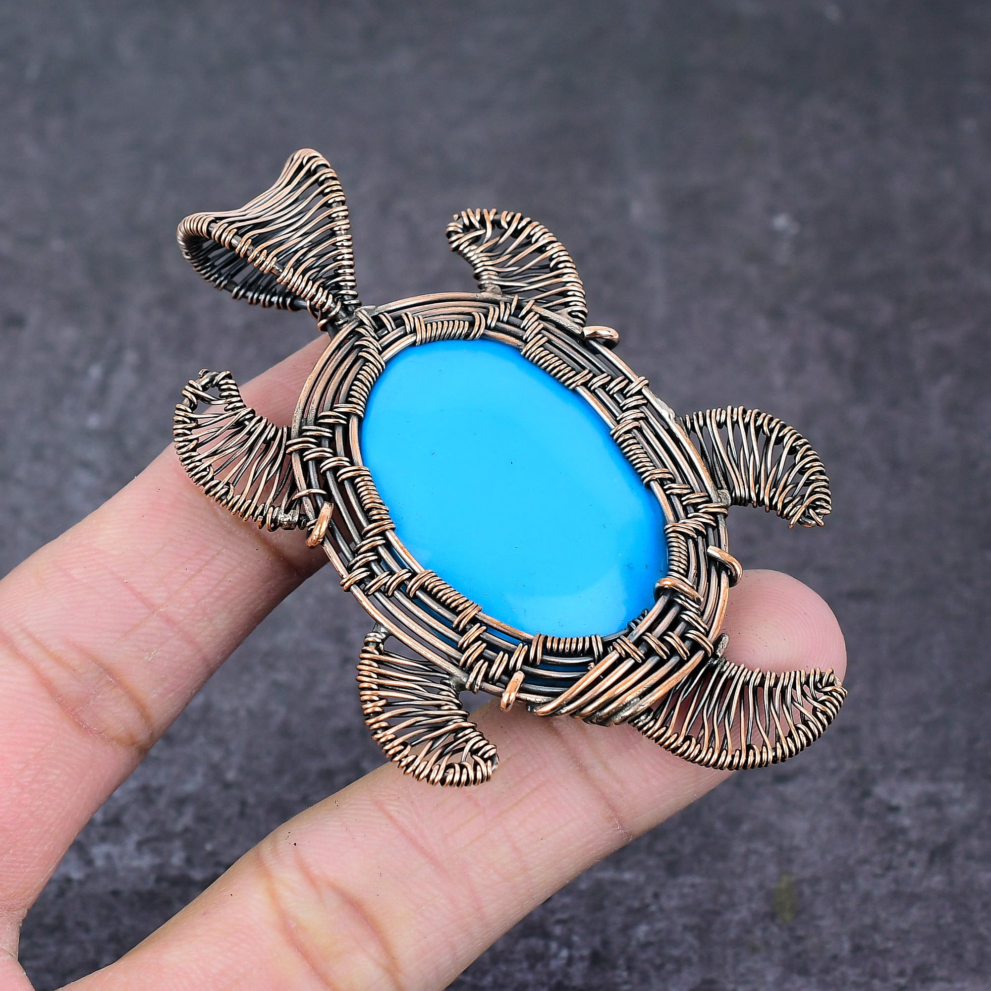 Natural Sleeping Beauty Turquoise Copper Turtle Wire Wrap Pendant 3.15 ...