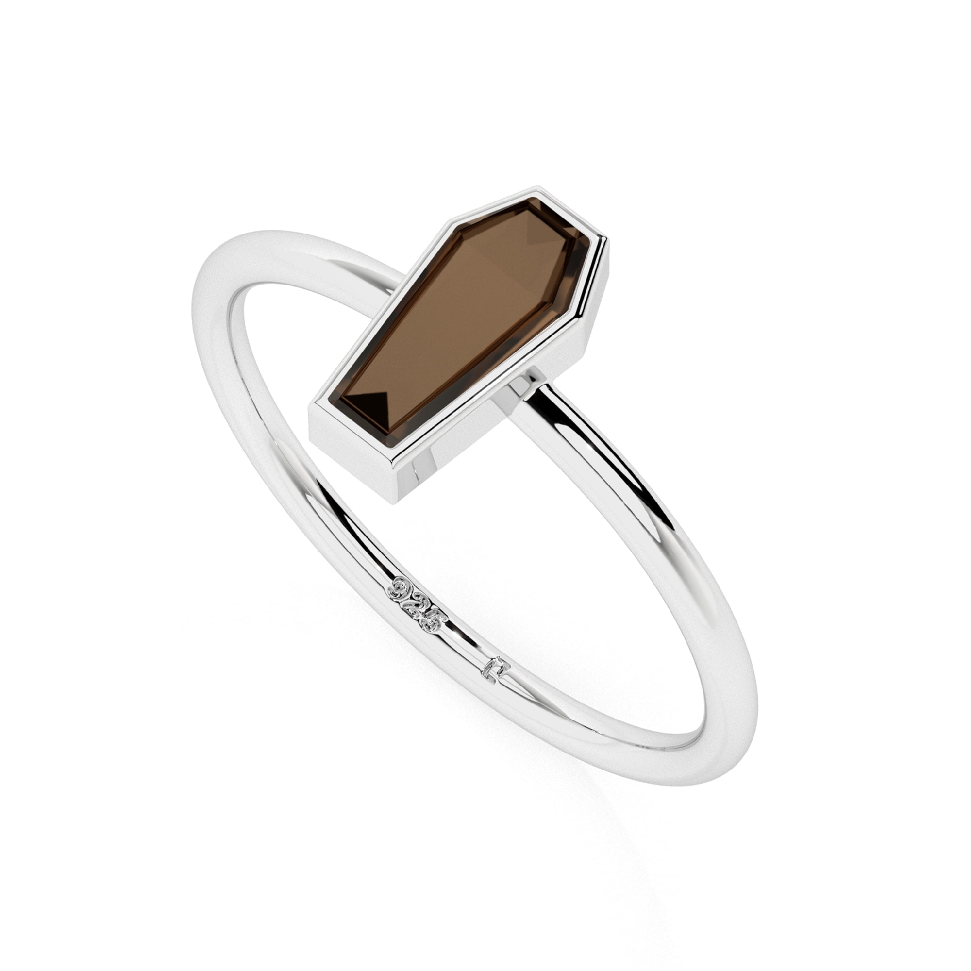Natural Smoky Quartz Coffin Shape Rings in Sterling Silver for Women ...