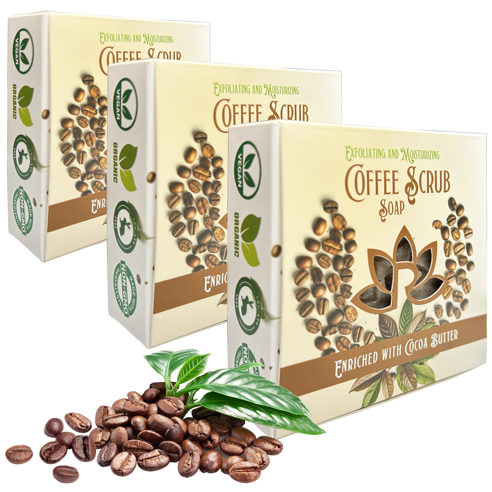 Natural Soap Bar Coffee Scrub with Organic Cocoa Butter Fresh Ground ...