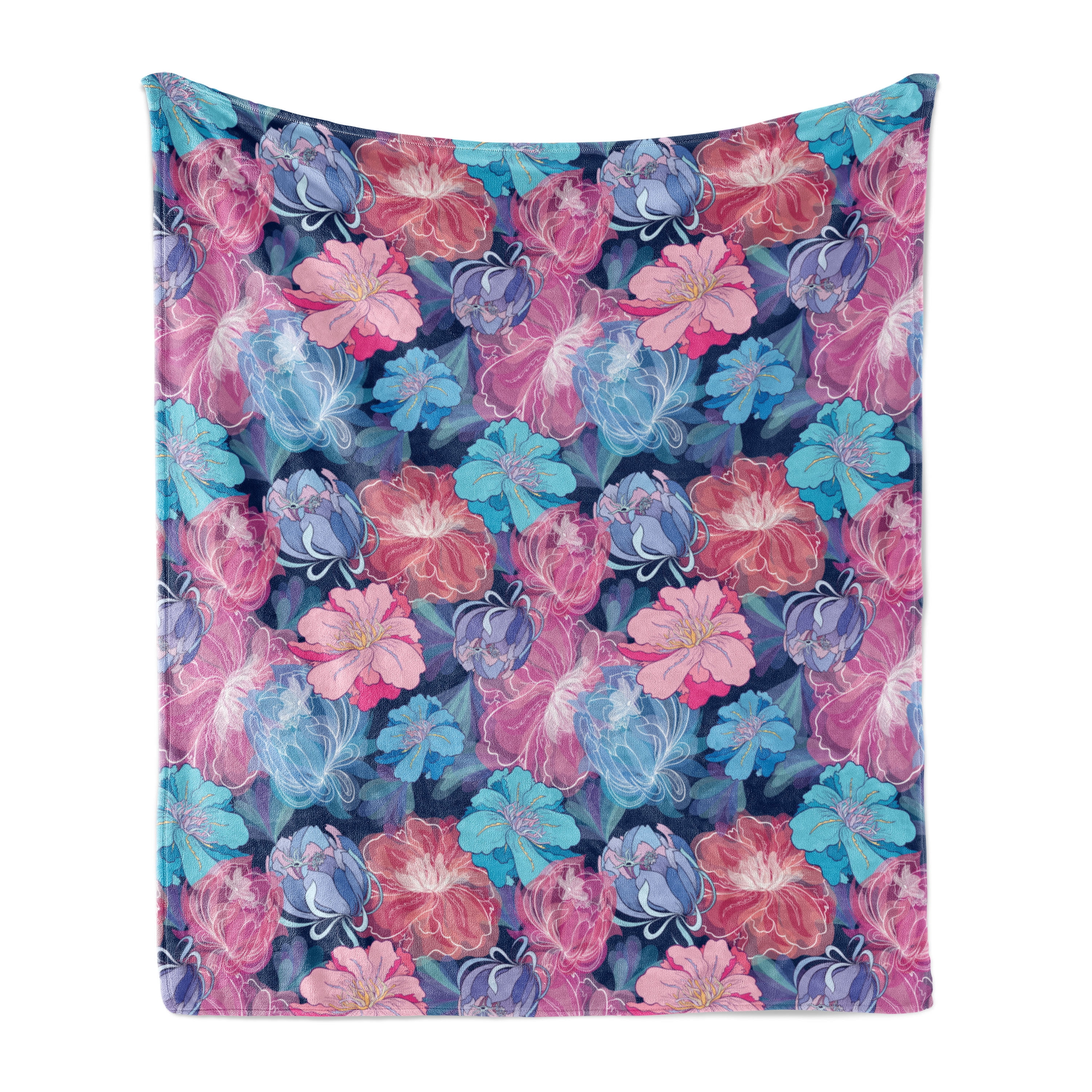 Natural Soft Flannel Fleece Blanket, Colorful Floral Motifs Flower ...