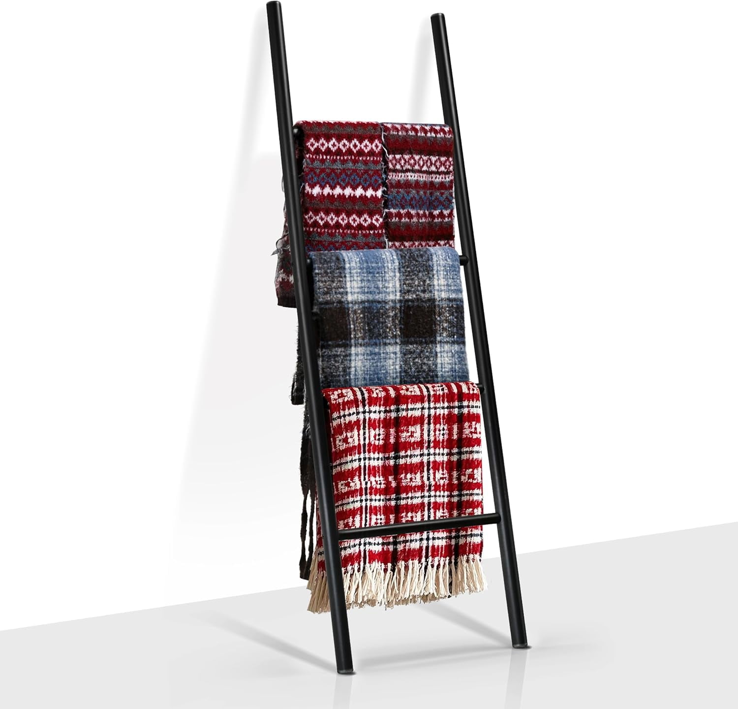 Natural Solid Wood Blanket Ladder Holder, Decorative 4 Tier 5ft Rustic ...