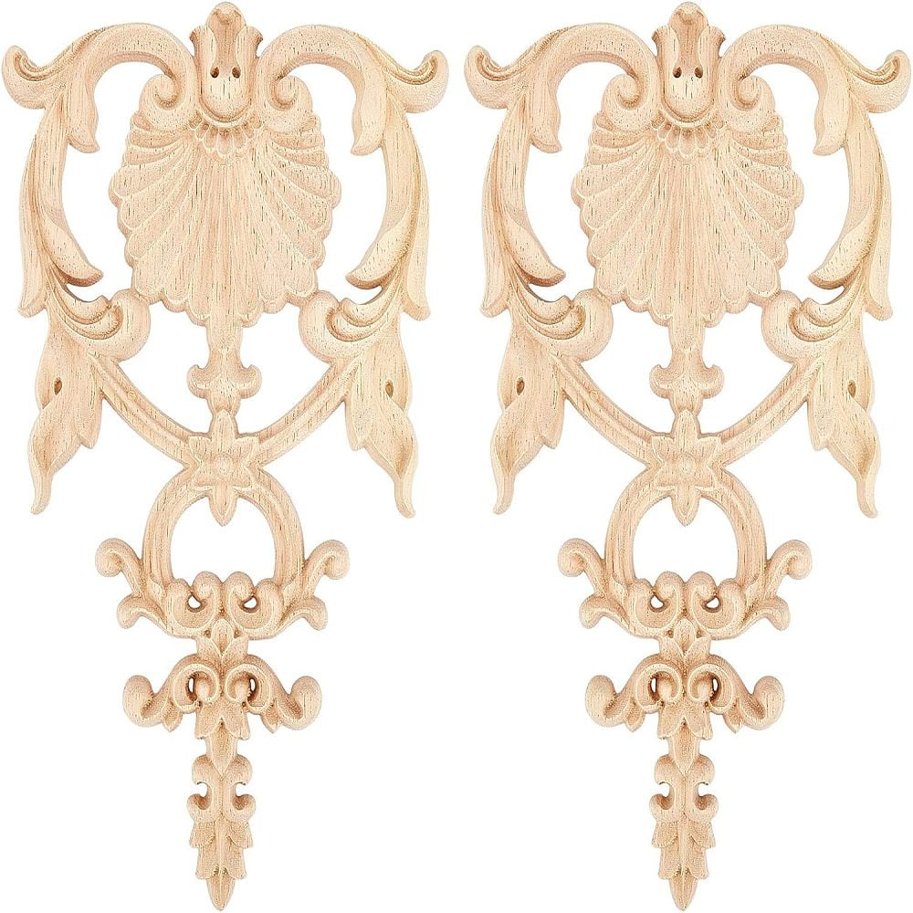 Natural Solid Wood Carved Onlay Applique Craft Unpainted Onlay ...