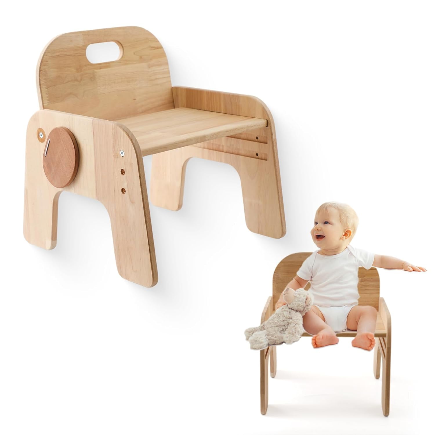 Natural Solid Wooden Kids Chair Height-Adjustable Wooden Chair for ...