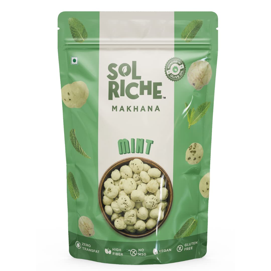 Natural Sour Mint Roasted Makhana By Sol Riche 60gm. | High In Fibre Protein & Calcium Healthy ...