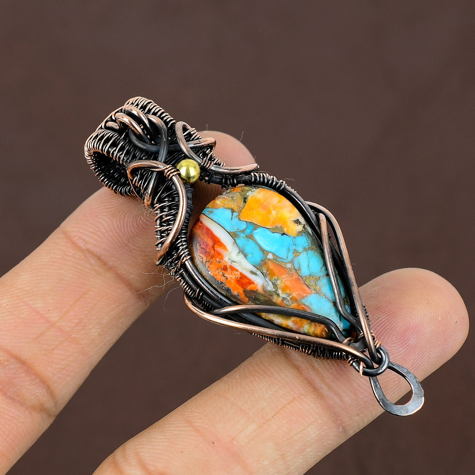 Natural Spiny Oyster Gemstone Handmade Copper Wire Wrap Pendant 2.25 ...