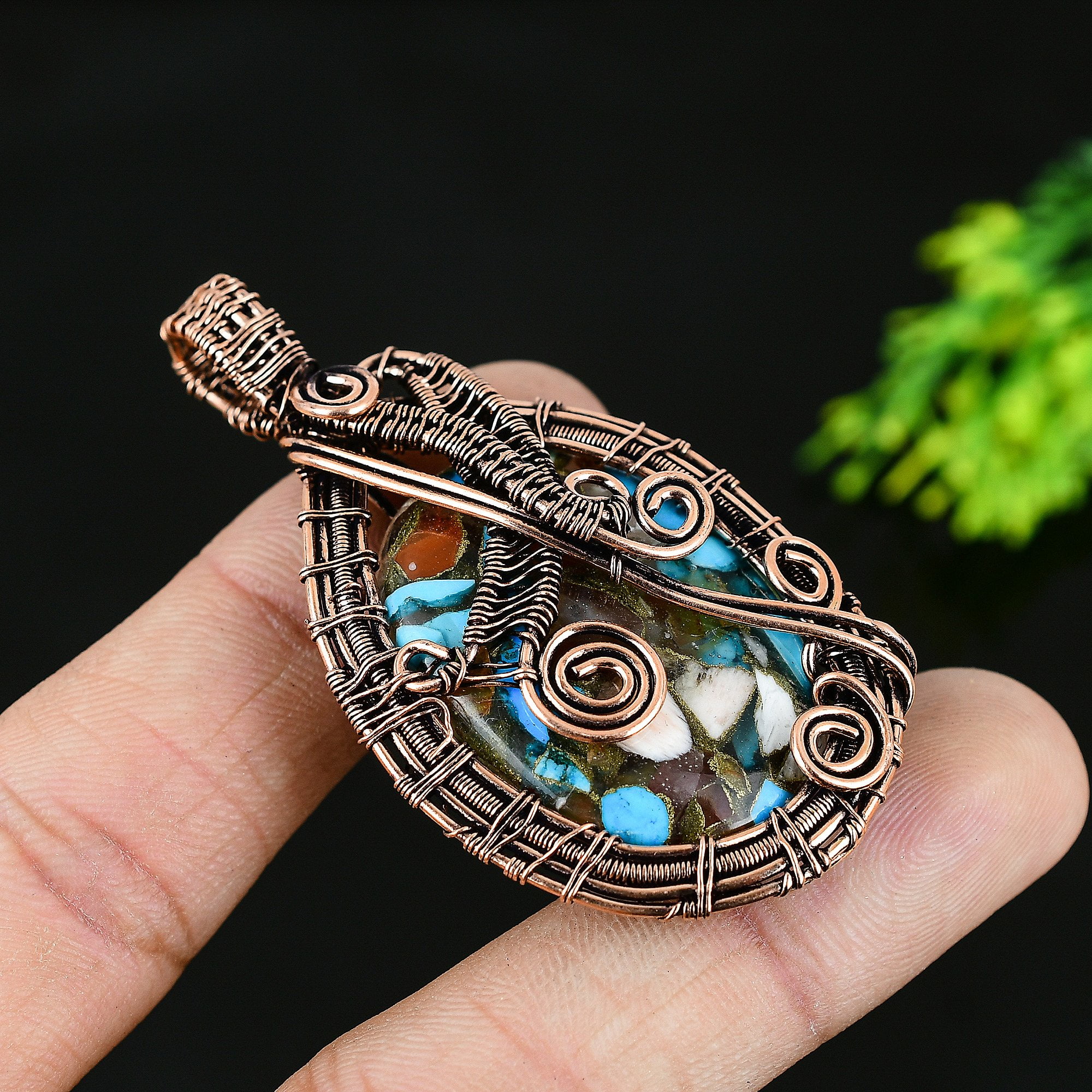 Natural Spiny Oyster Gemstone Handmade Copper Wire Wrap Pendant 2.75 ...