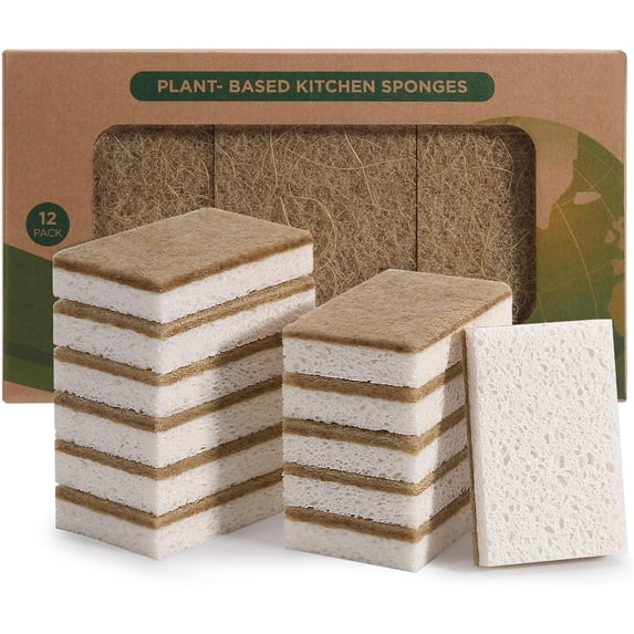 Natural Sponges for Dishes 12 Pack - Keep Soap Biodegradable Kitchen ...
