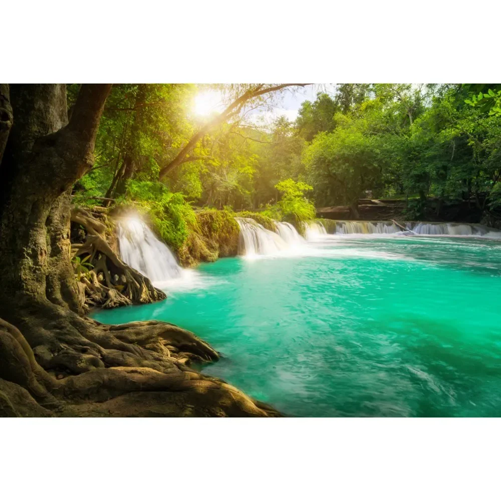 Natural Spring Forest Backdrop Jungle Gre Waterfall Mountain Sunset ...
