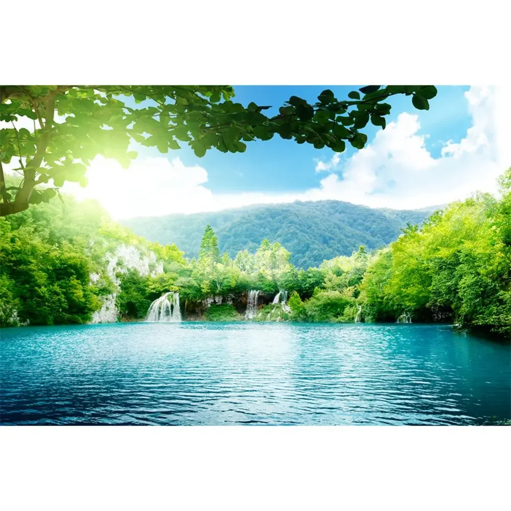 Natural Spring Forest Backdrop Jungle Gre Waterfall Mountain Sunset ...