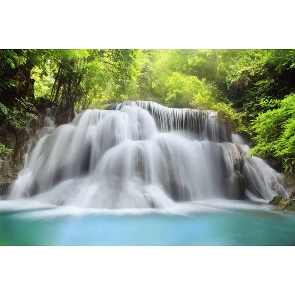 Natural Spring Forest Backdrop Jungle Gre Waterfall Mountain Sunset ...