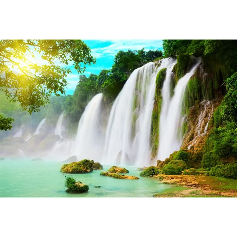 Natural Spring Forest Backdrop Jungle Gre Waterfall Mountain Sunset ...