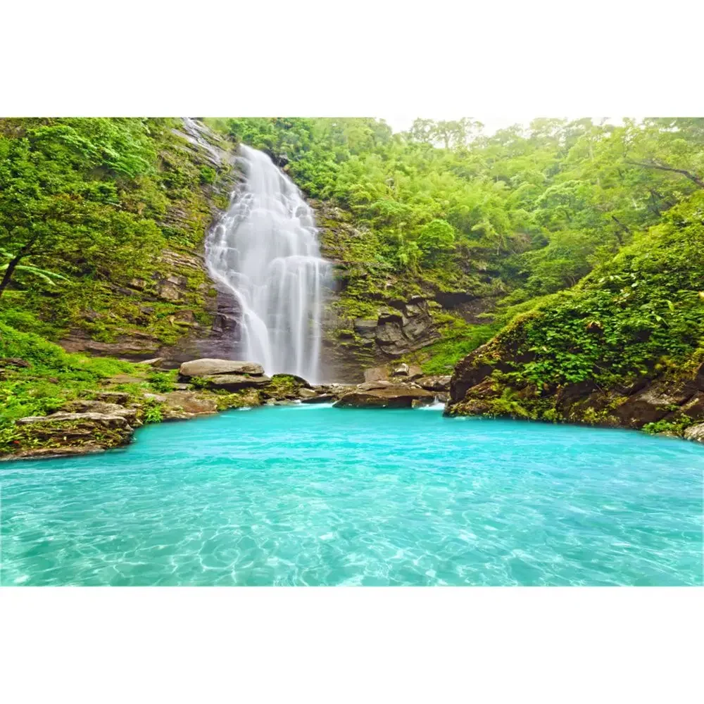 Natural Spring Forest Backdrop Jungle Gre Waterfall Mountain Sunset ...