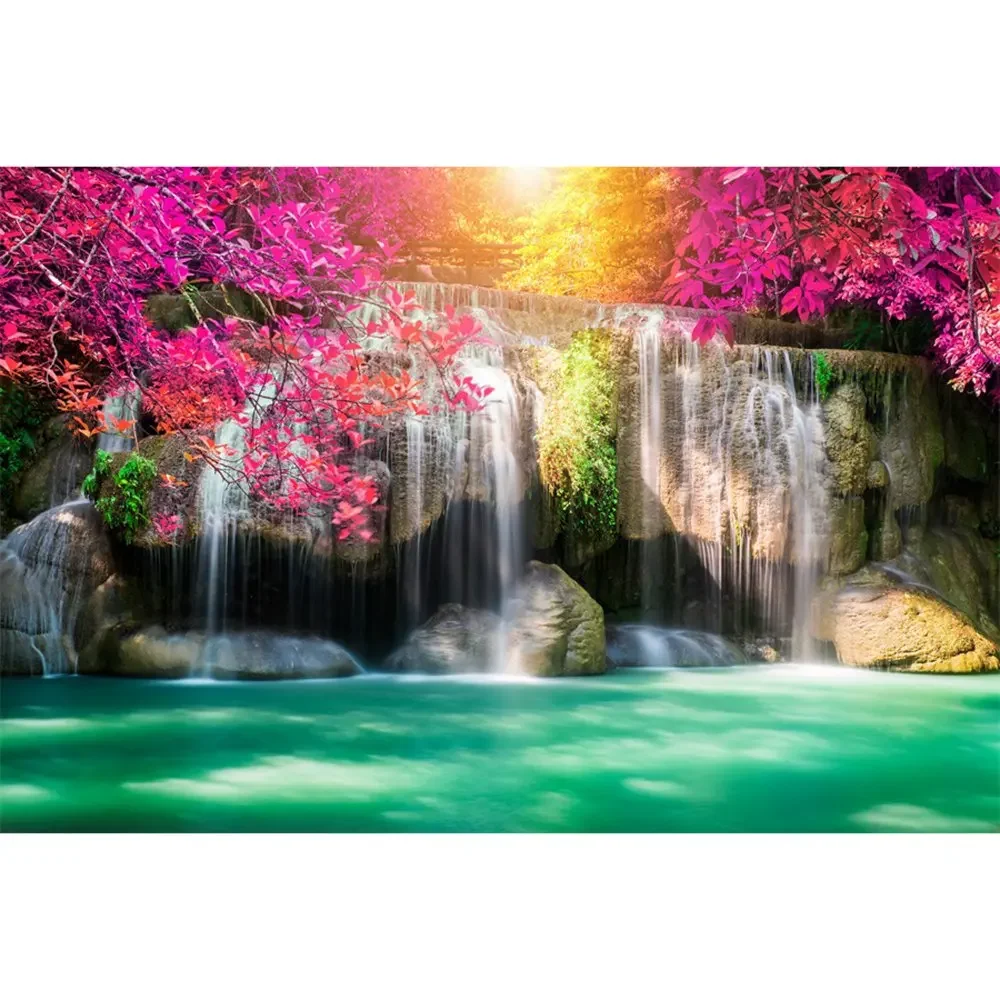 Natural Spring Forest Backdrop Jungle Gre Waterfall Mountain Sunset ...