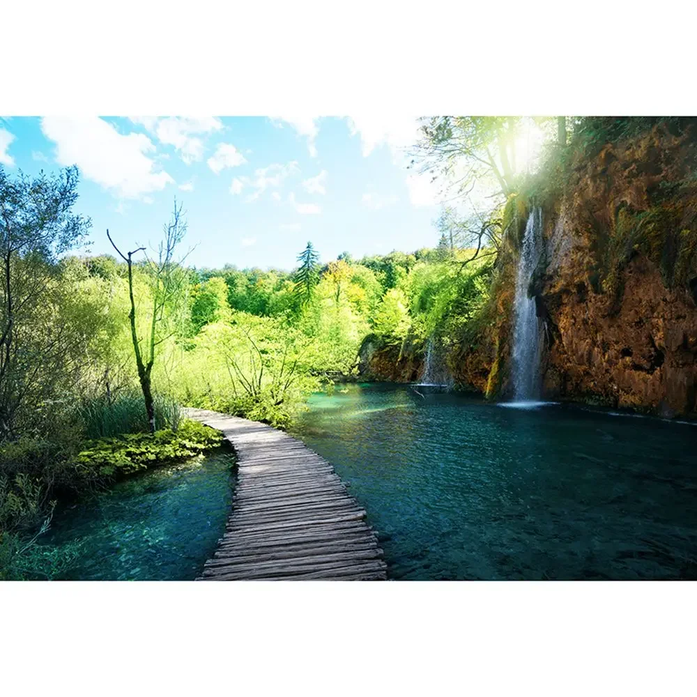 Natural Spring Forest Backdrop Jungle Gre Waterfall Mountain Sunset ...